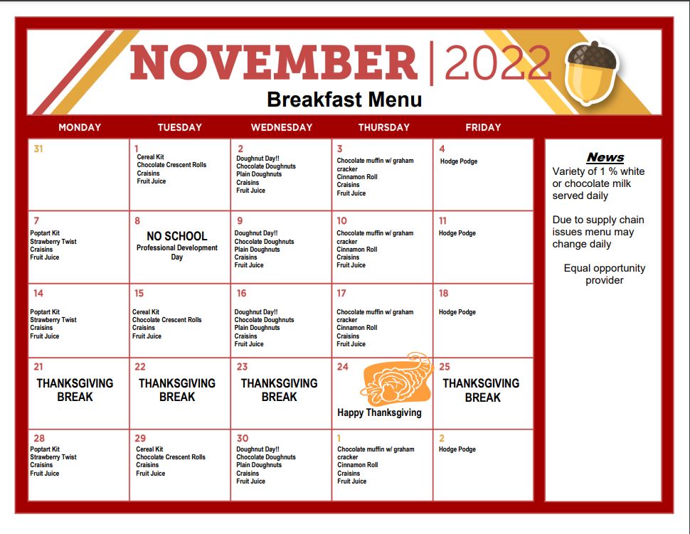 John Paul II Academy Lunch Menu - John Paul II Academy